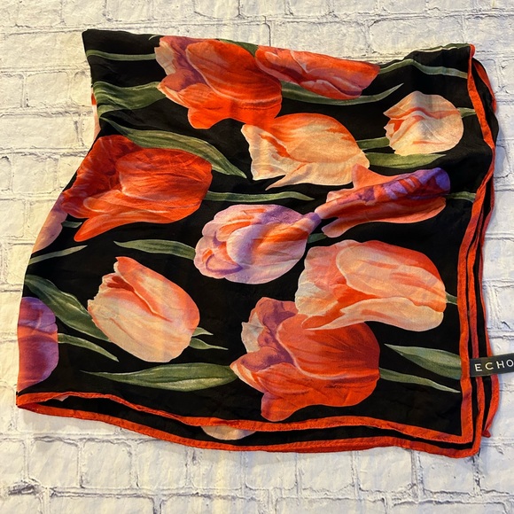 Echo | Accessories | Echo 0 Silk Floral Square Scarf Multi Colored ...